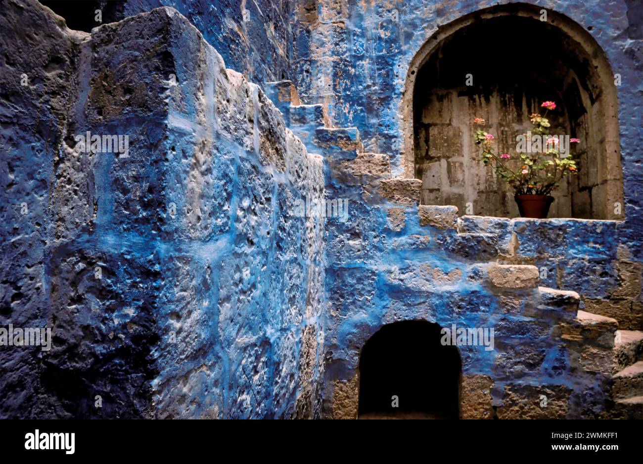 Stairs and original walls from 1580 in Santa Catalina Convent; Santa ...