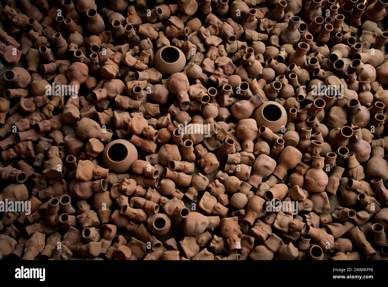 Clay pots piled on a tomb of the Lord of Sipan archeological site near ...
