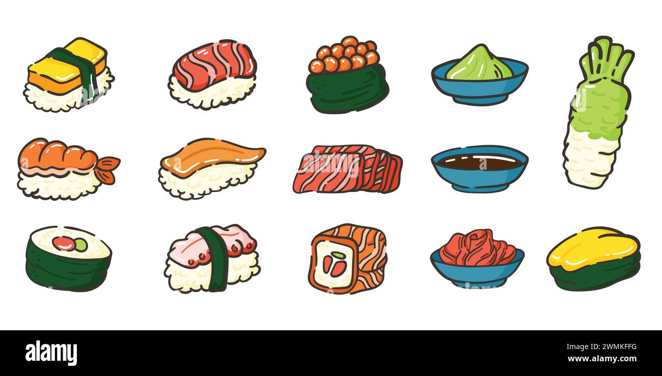 Colorfull Hand drawn sushi vector illustration Stock Vector Image & Art ...