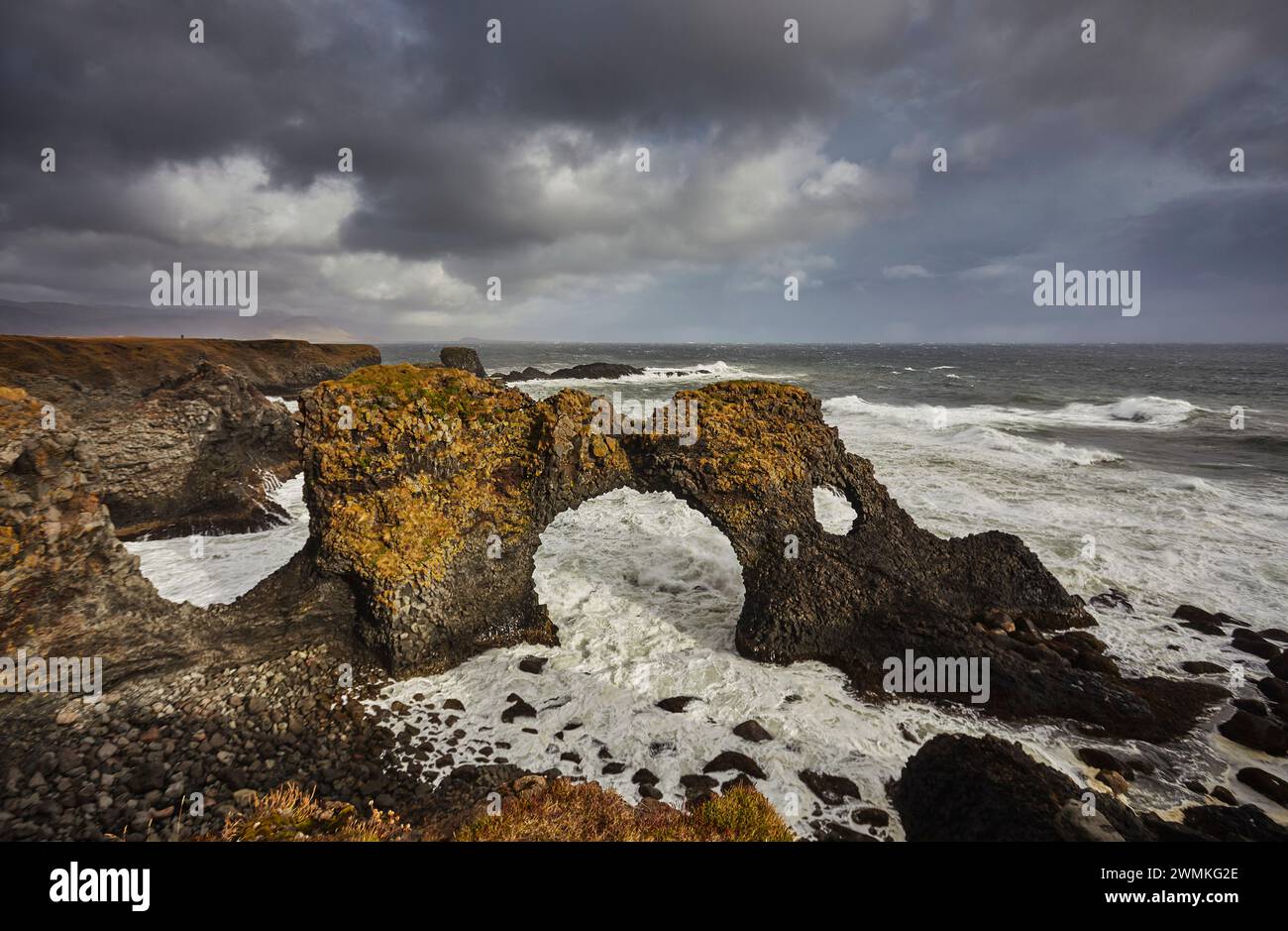 Rock arch at Arnastapi, Snaefellsnes peninsula, on the west coast of ...