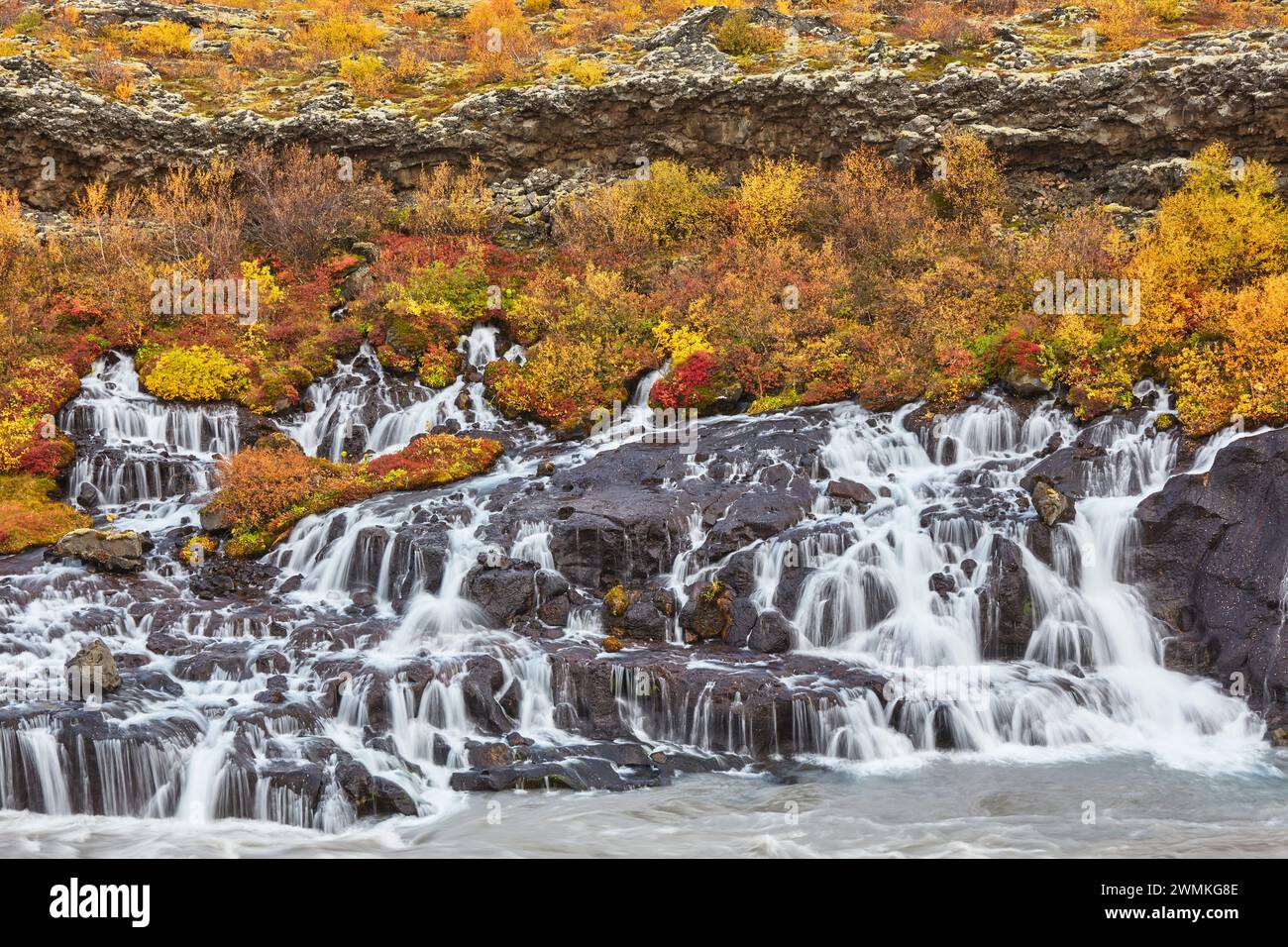 Hraunfossar Falls, near Reykholt, in west Iceland; Iceland Stock Photo ...