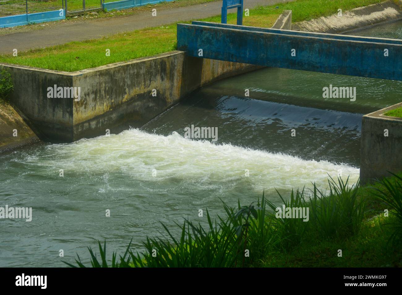 scene the water channel from the hydropower plant, the water is very ...