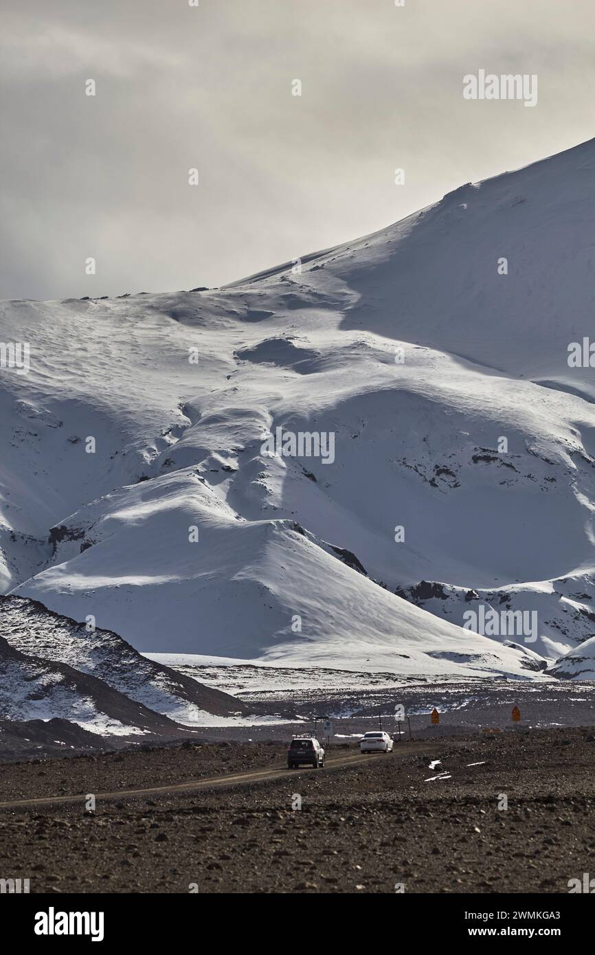 Vehicles travel route F550 in the western Highlands, leading to ...