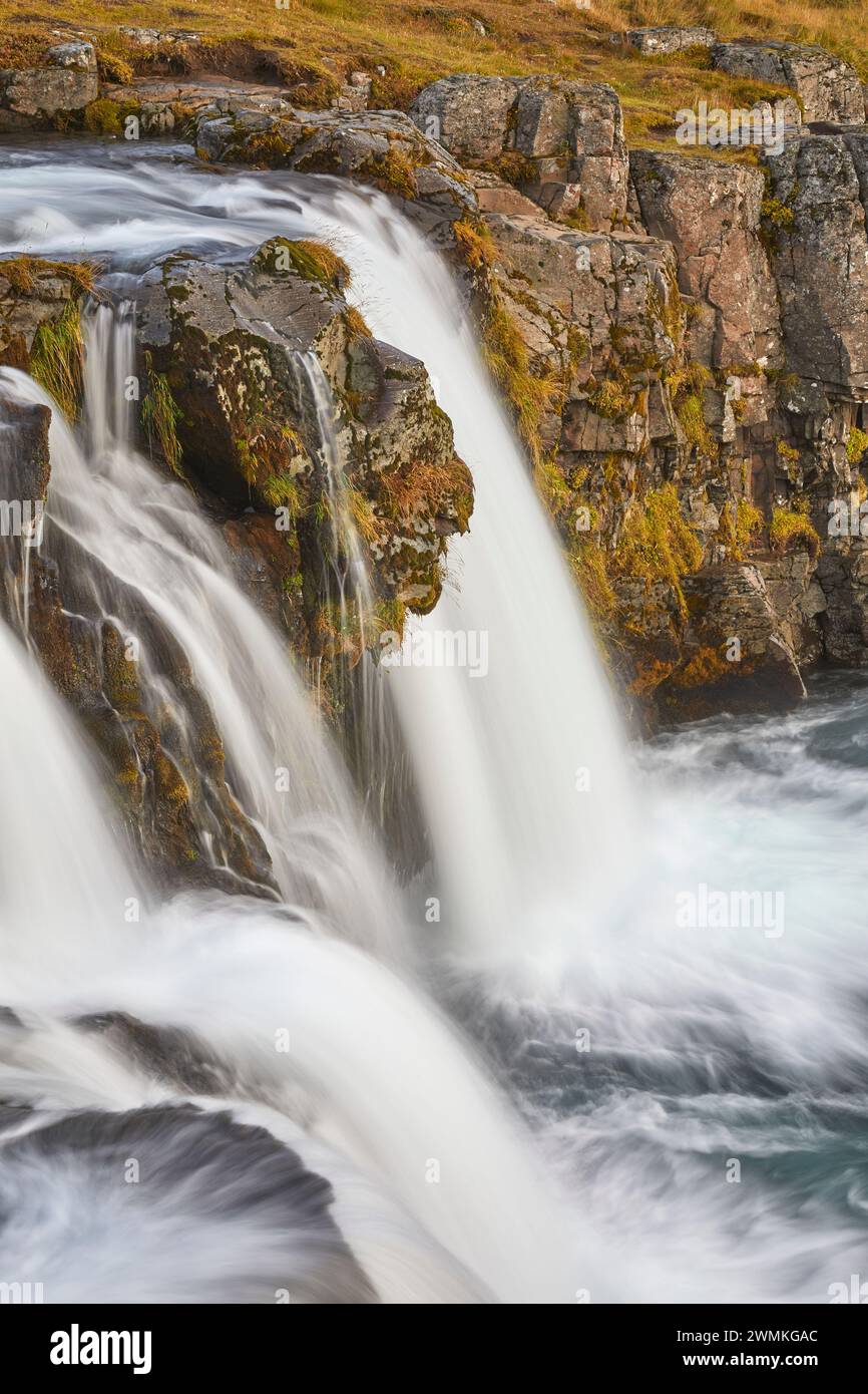 Kirkjufellsfoss Falls, Snaefellsnes; Grundarfjordur, Iceland Stock ...