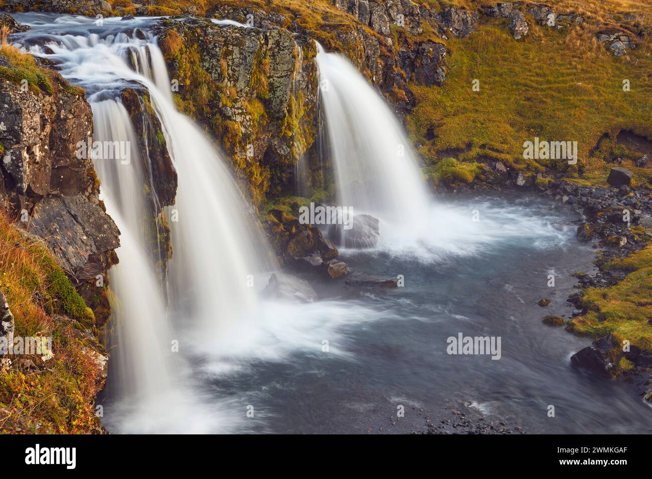 Kirkjufellsfoss Falls, Snaefellsnes; Grundarfjordur, Iceland Stock ...