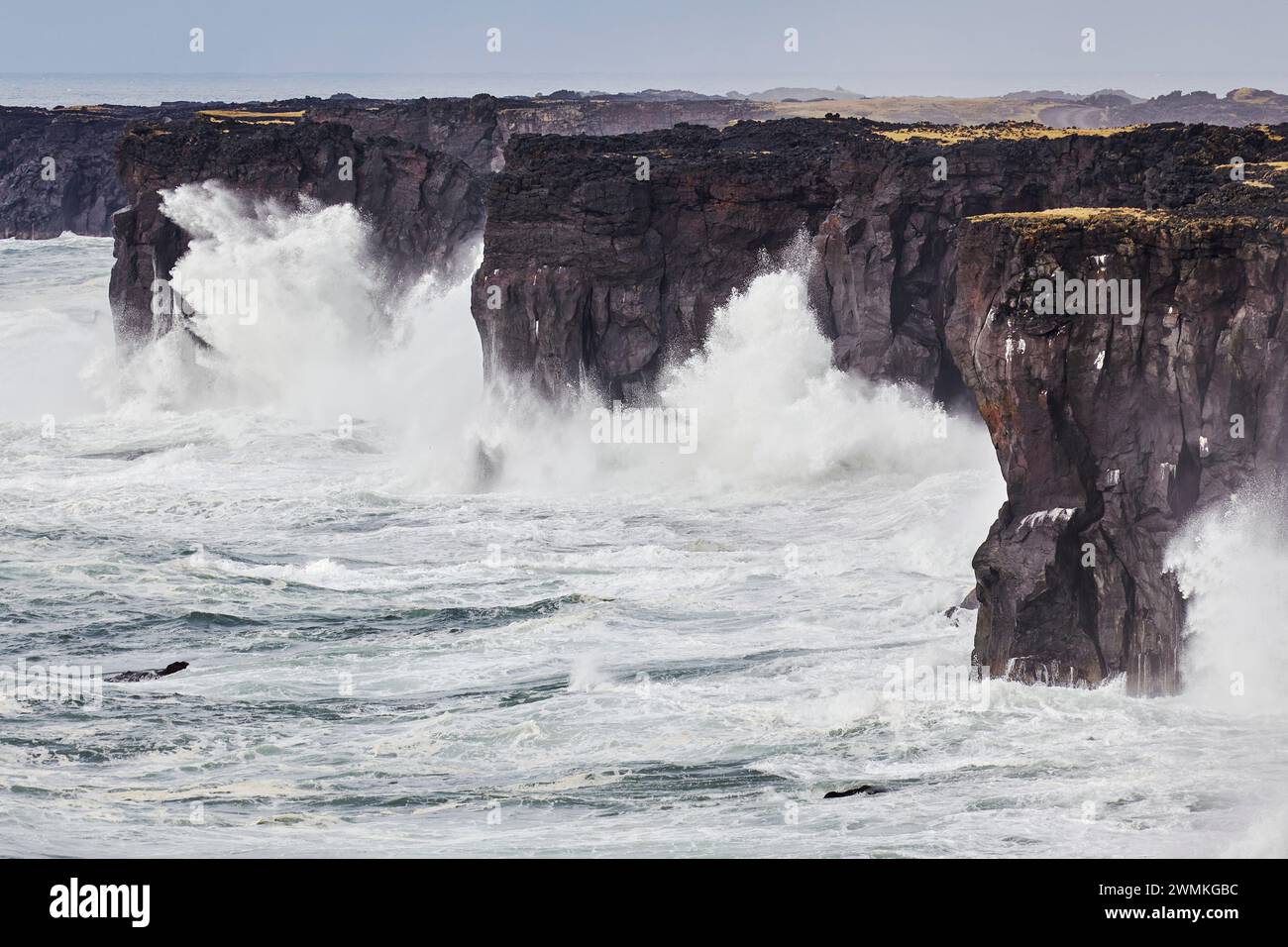 Surf on cliffs at Skalasnagi, Snaefellsnes peninsula, west coast of ...