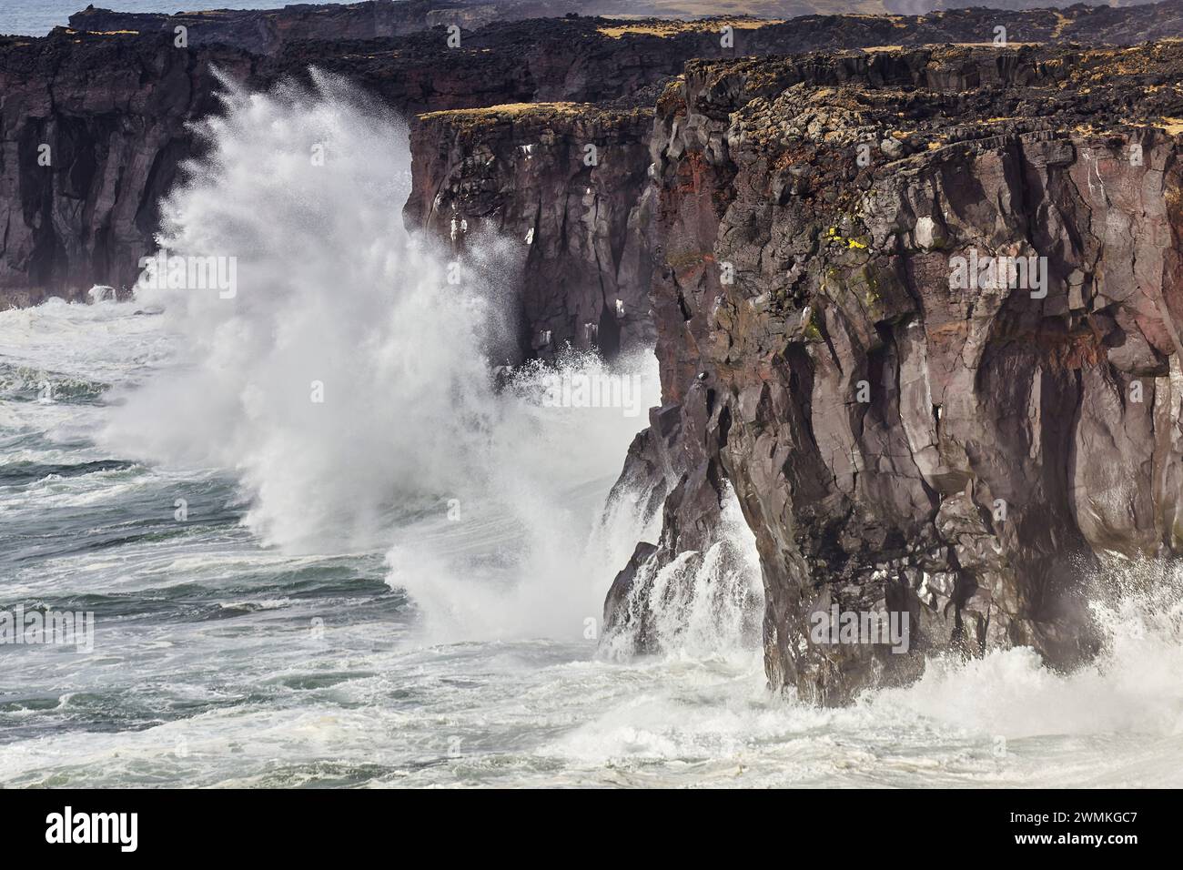 Surf on cliffs at Skalasnagi, Snaefellsnes peninsula, west coast of ...
