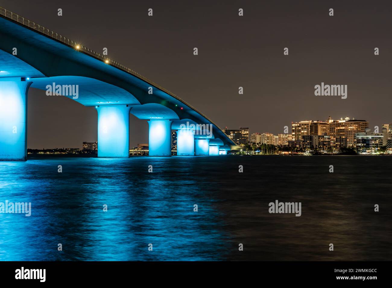 Evening image of the Sarasota, Florida Skyline and Bridge Across ...