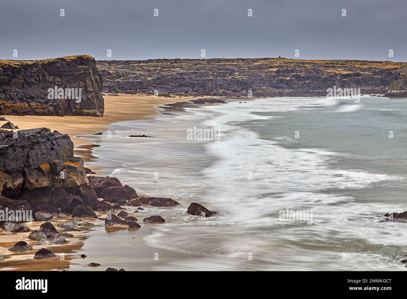 Surf on beach at Skardsvik, Snaefellsnes peninsula, west coast of ...