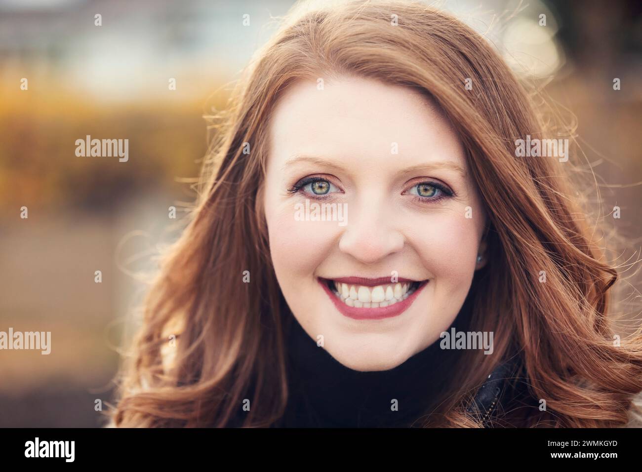 Close-up portrait of a beautiful woman posing for the camera during a ...