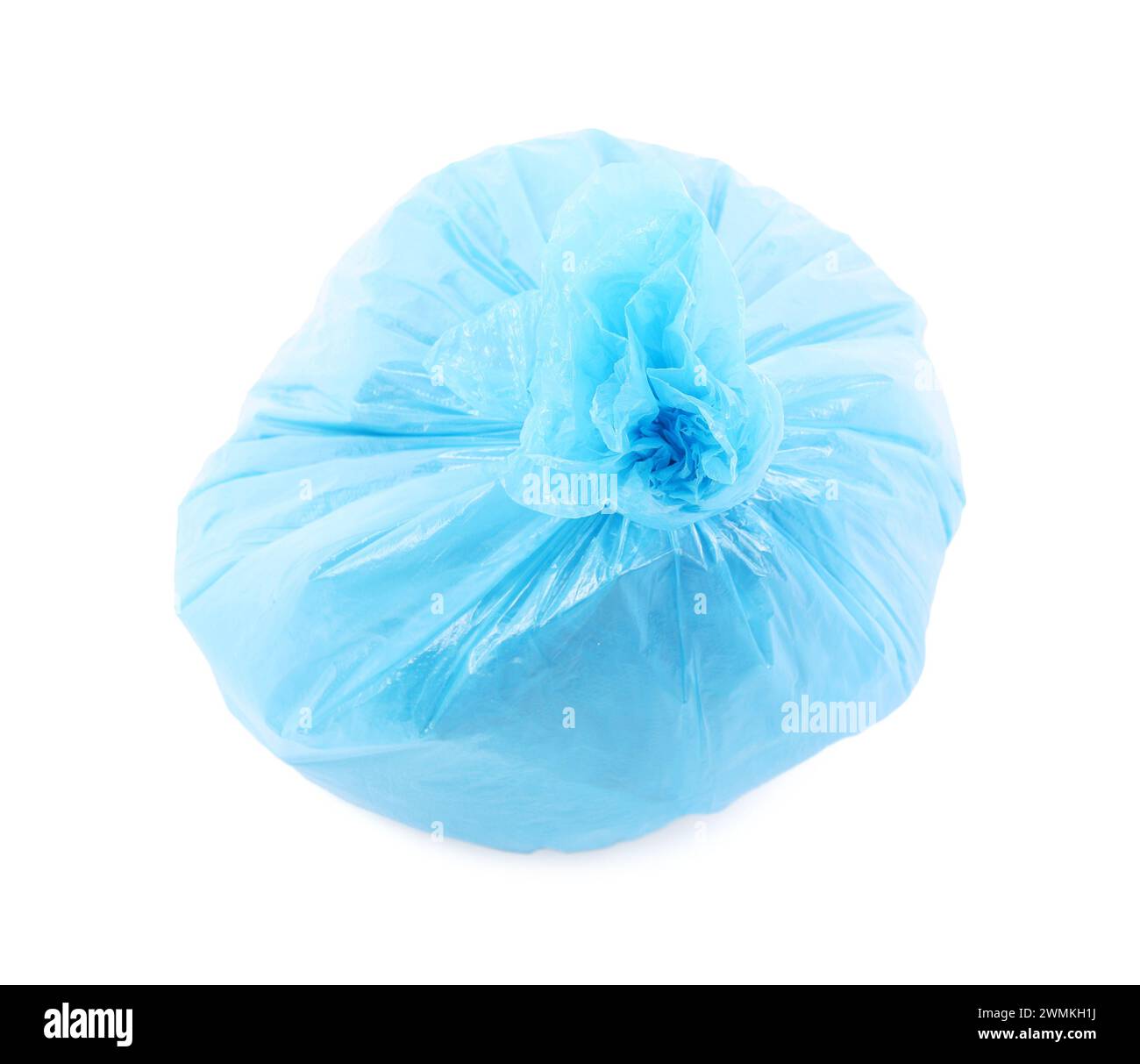 Blue plastic garbage bag isolated on white, top view Stock Photo - Alamy