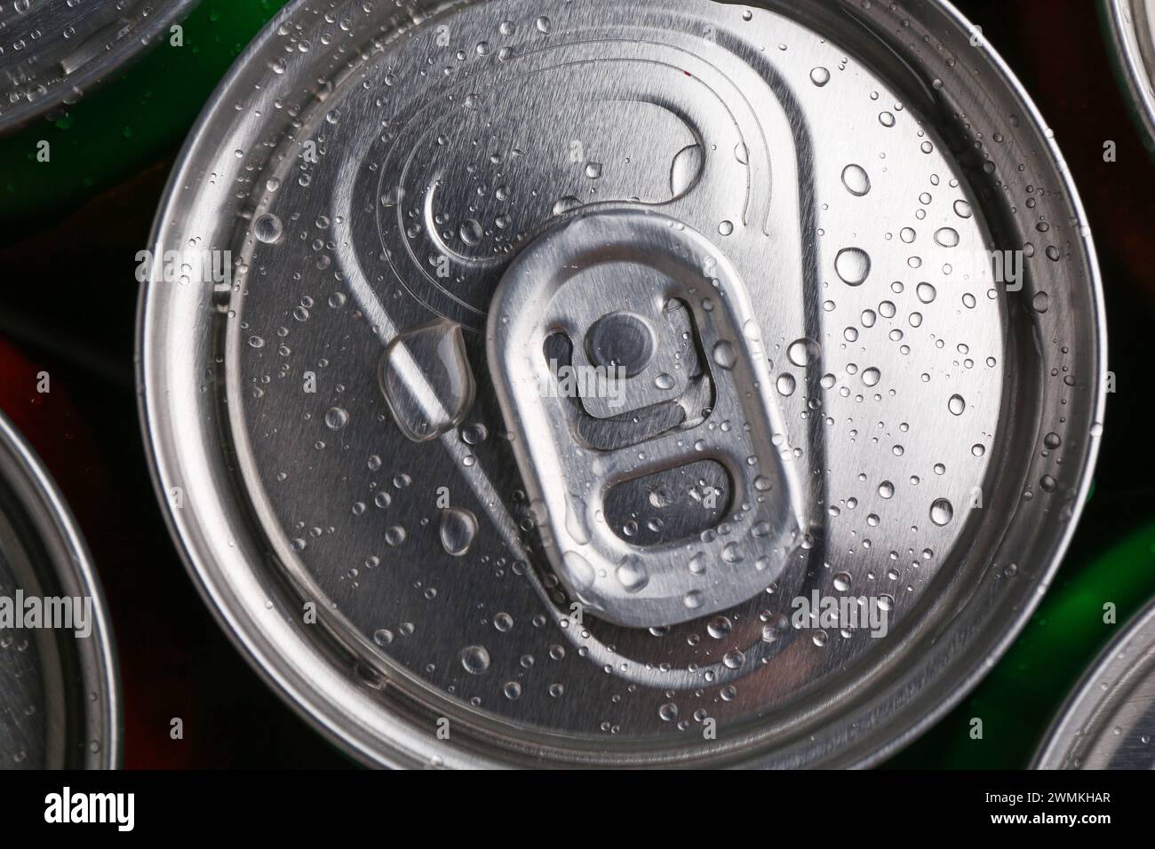 Energy drink in wet can, top view. Functional beverage Stock Photo - Alamy