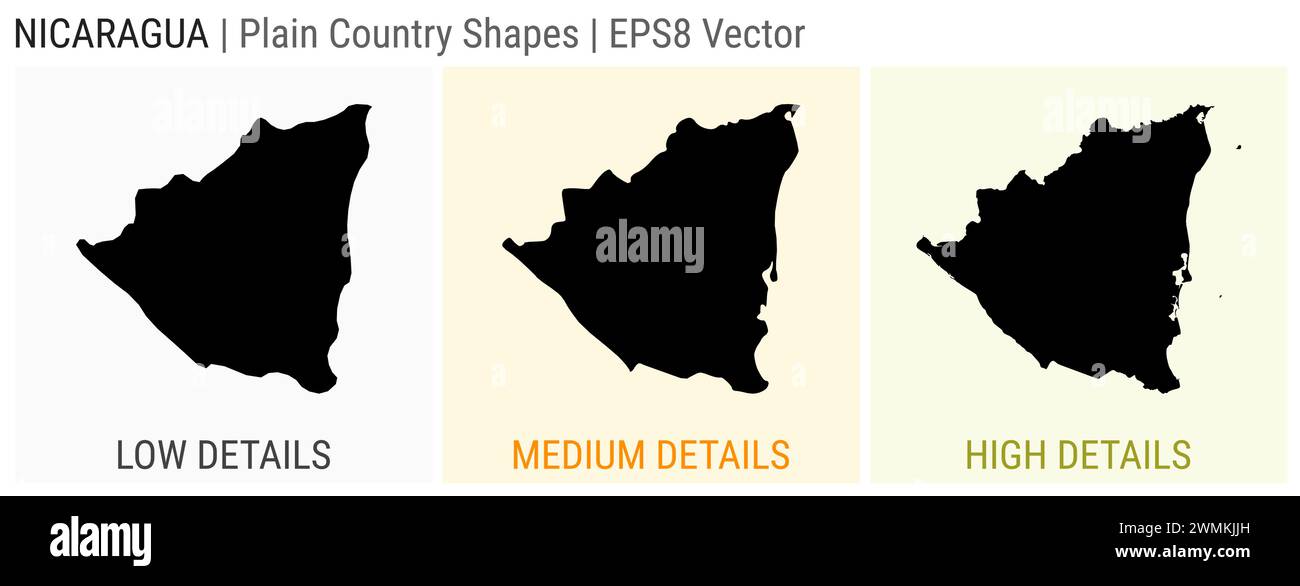Nicaragua - plain country shape. Low, medium and high detailed maps of ...