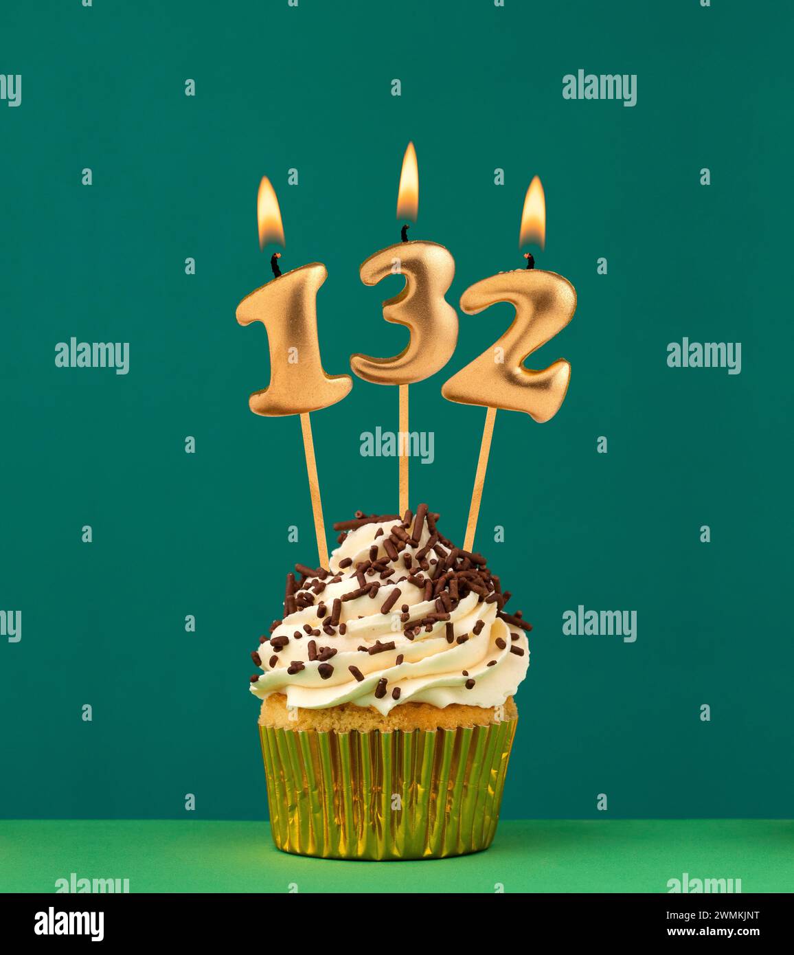 Birthday card with candle number 132 - Green background Stock Photo - Alamy