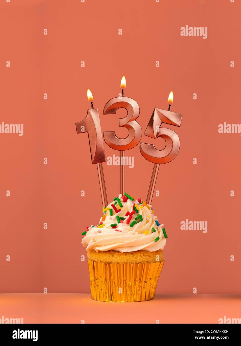 Candle number 135 - Cupcake birthday in coral fusion background Stock ...