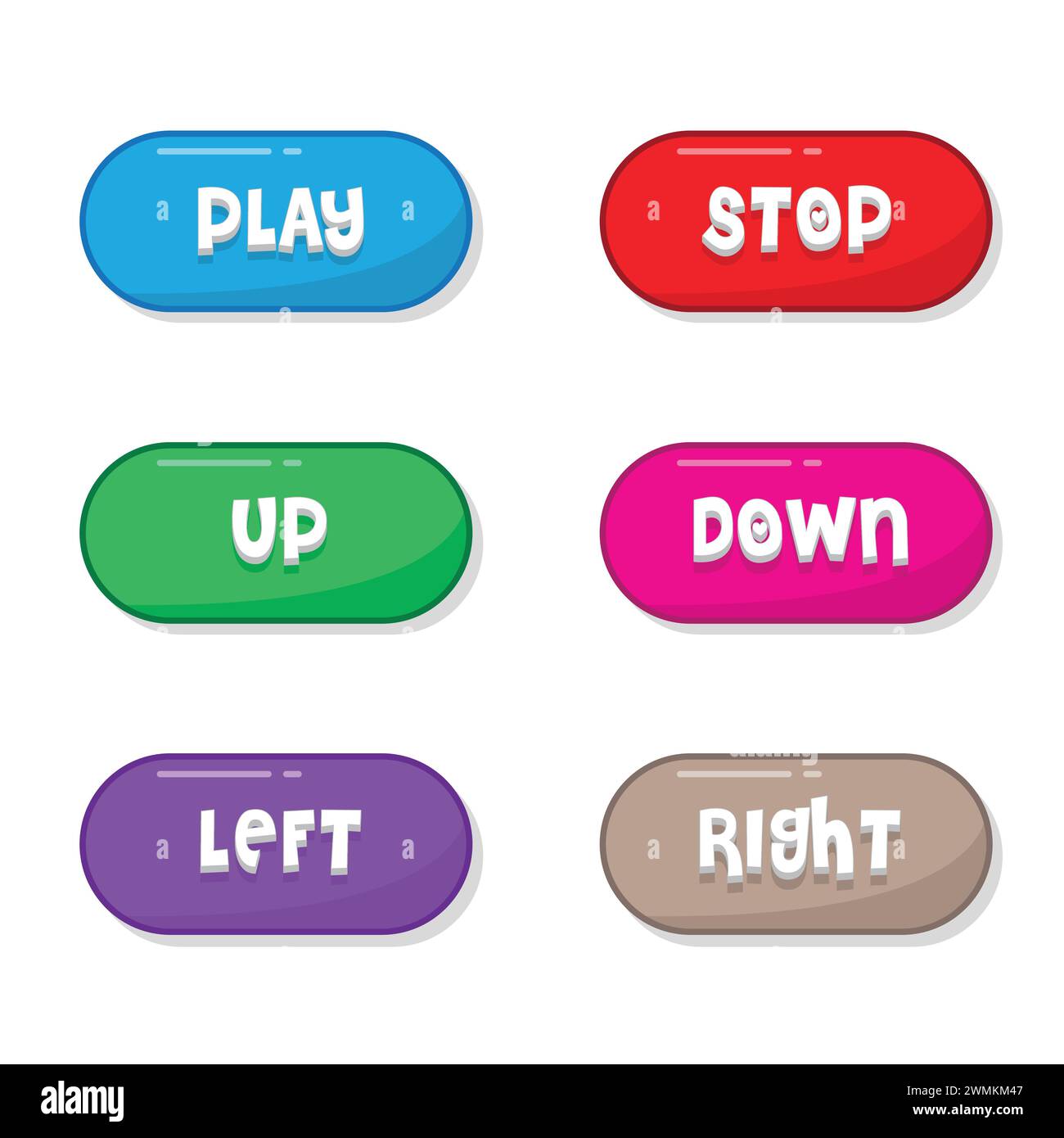 Colourful game buttons icons set. 2d game asset isolated on gradient ...
