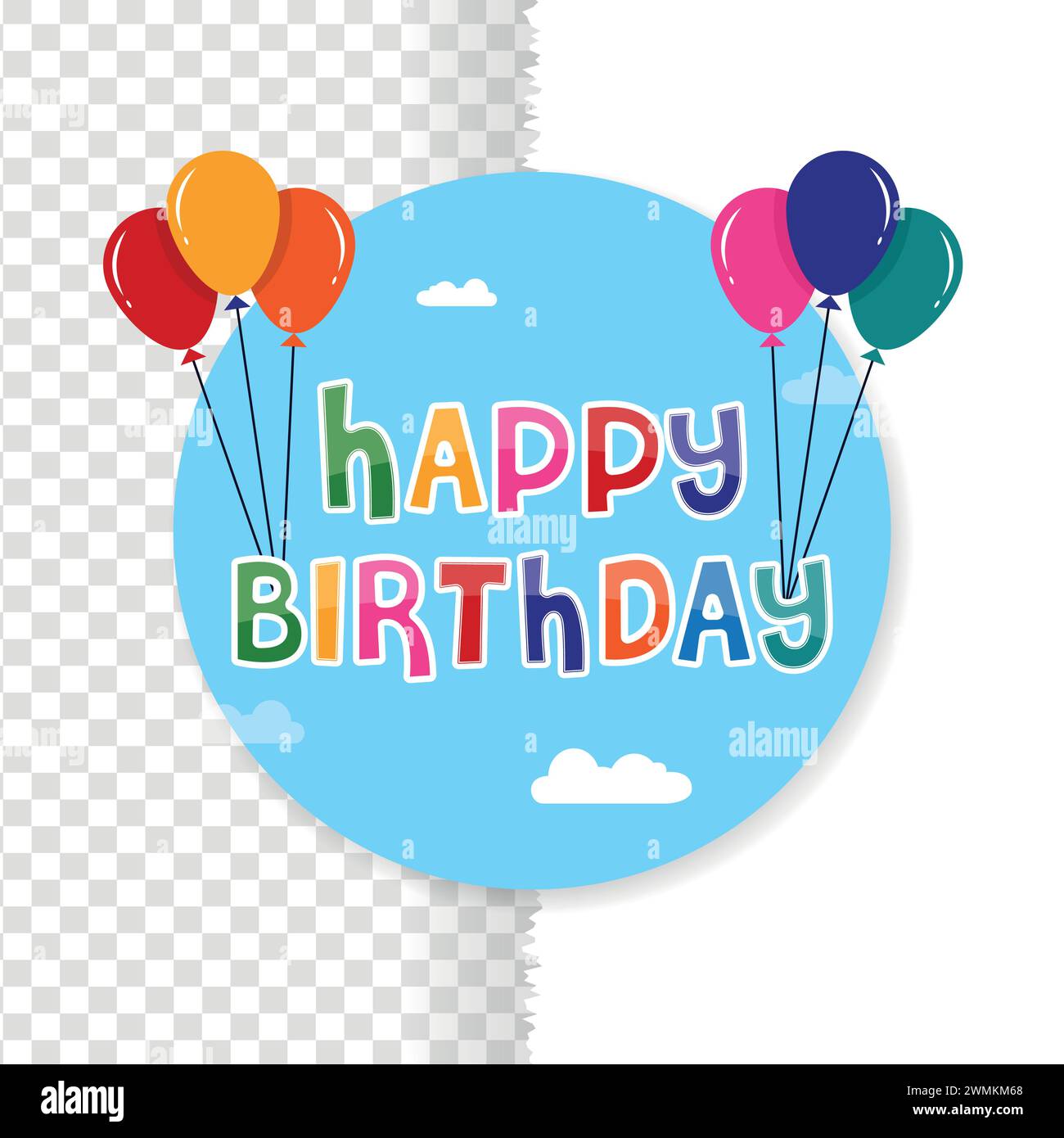 Happy birthday cute hand drawn doodle lettering with balloons postcard ...