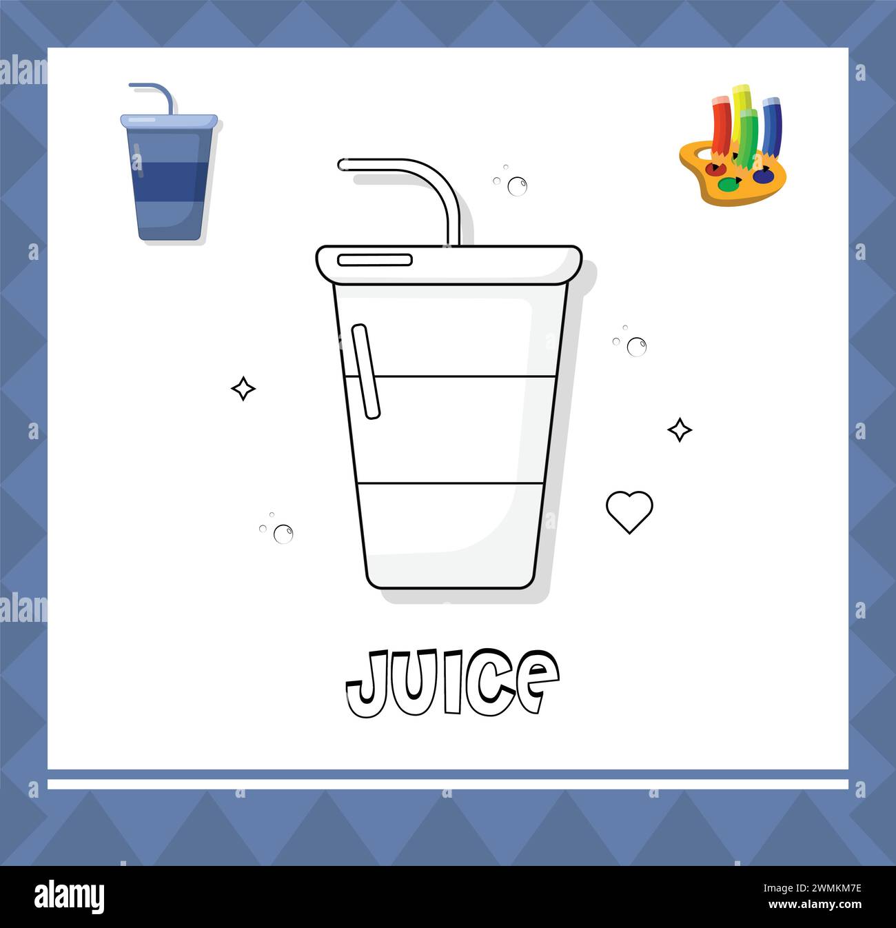 Juice glass sketch, colouring page illustration for kids Stock Vector ...
