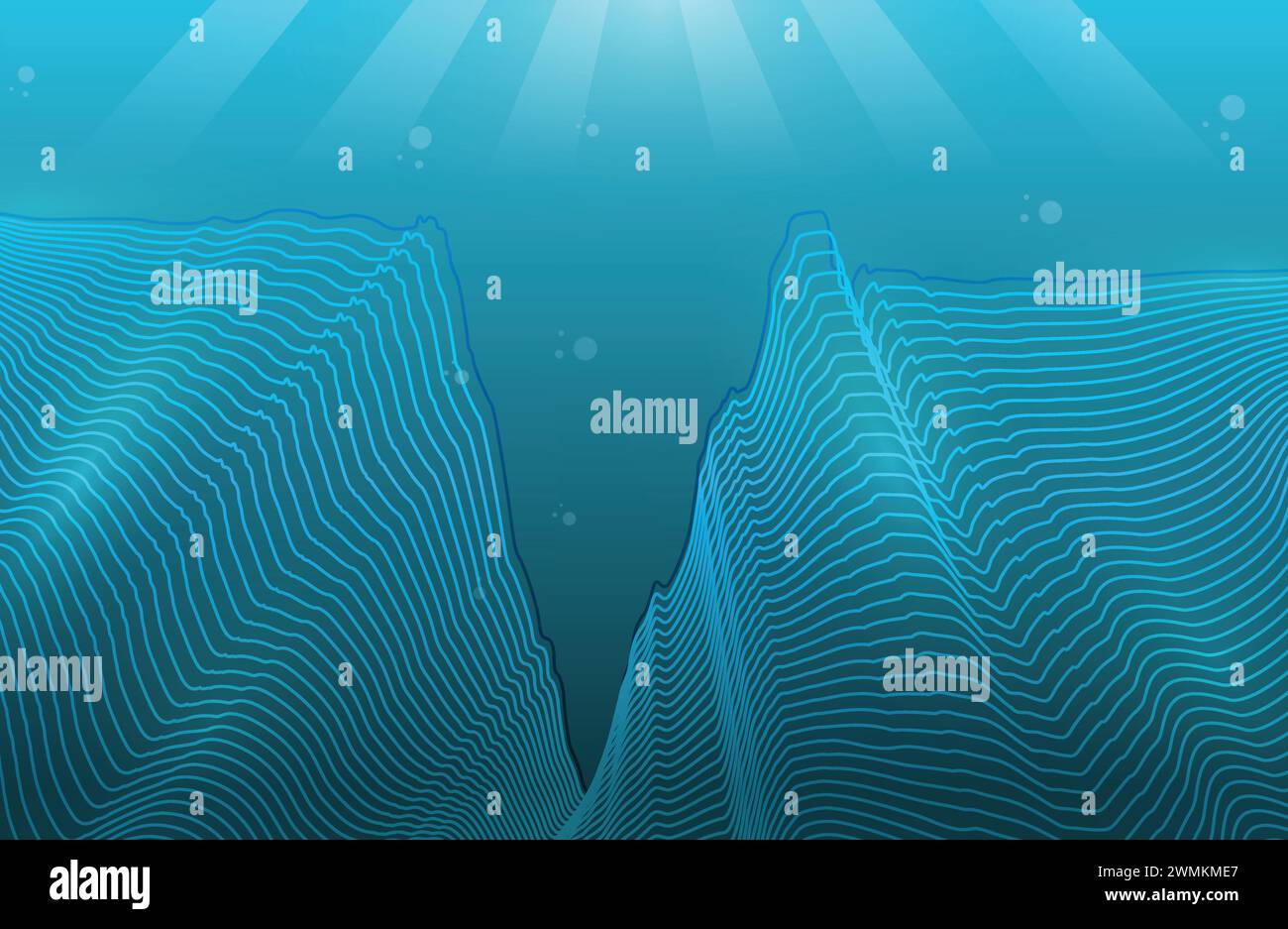 Vector blue mariana trench underwater sea technology line art ...