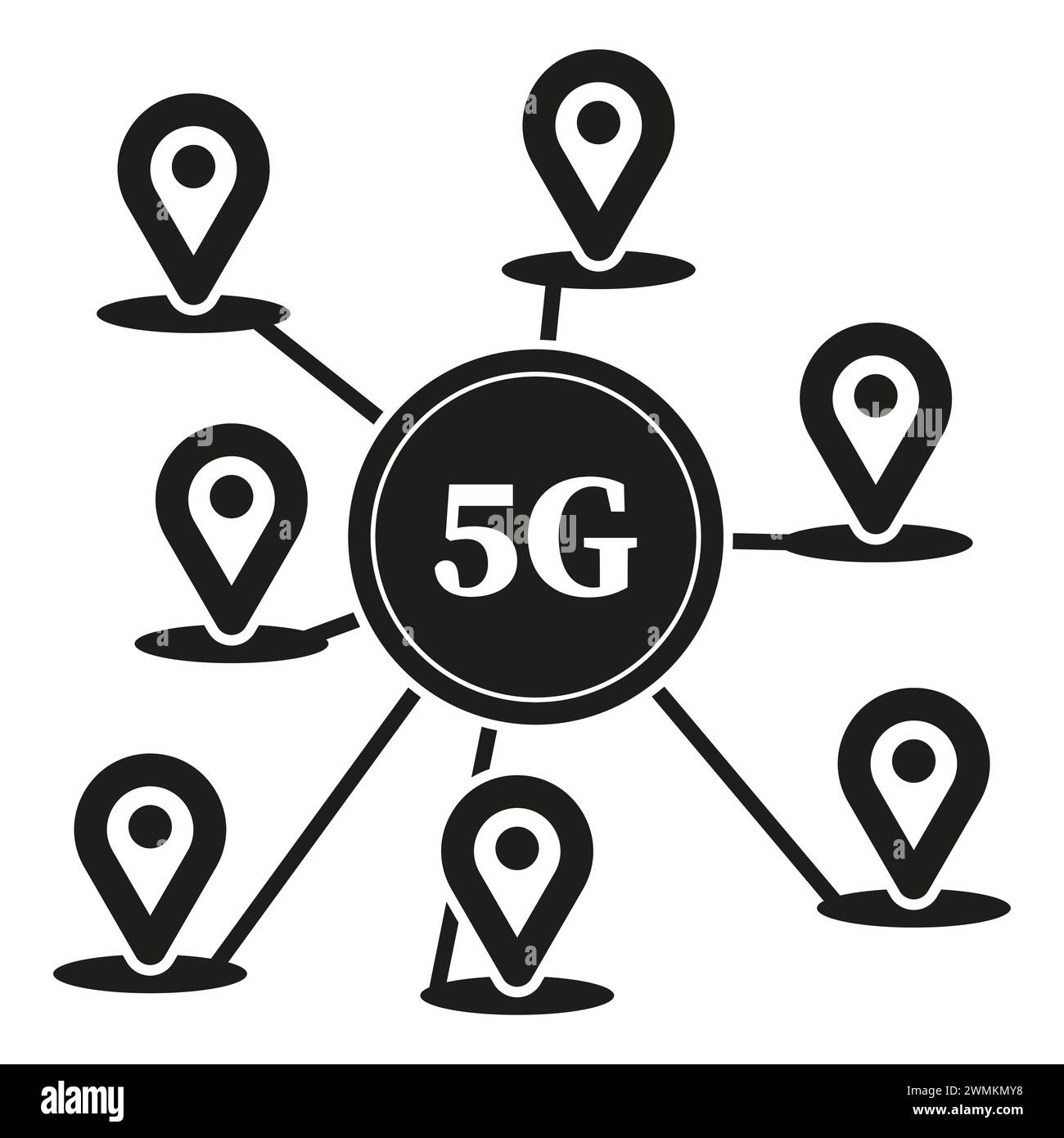 5G network global coverage. Location pins connectivity. Fast, advanced ...