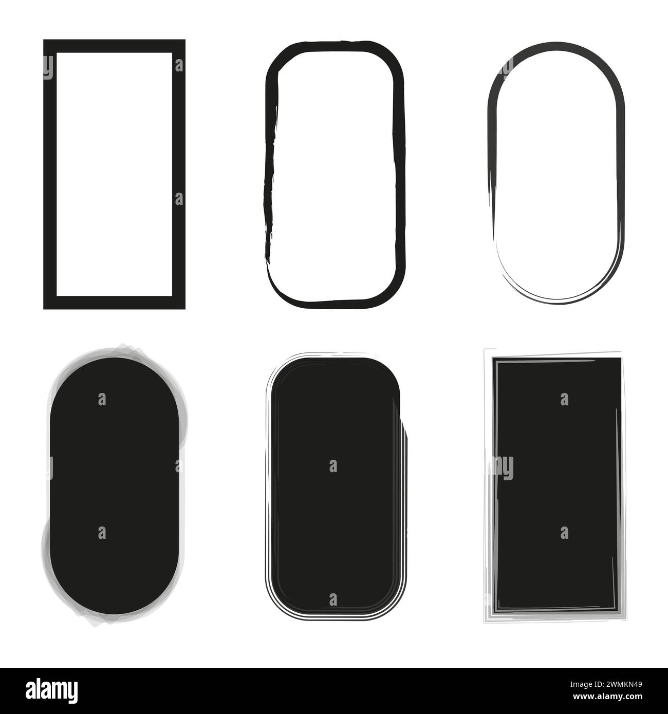 Rectangle icons set. Simple geometric shapes with solid, outlined, and ...