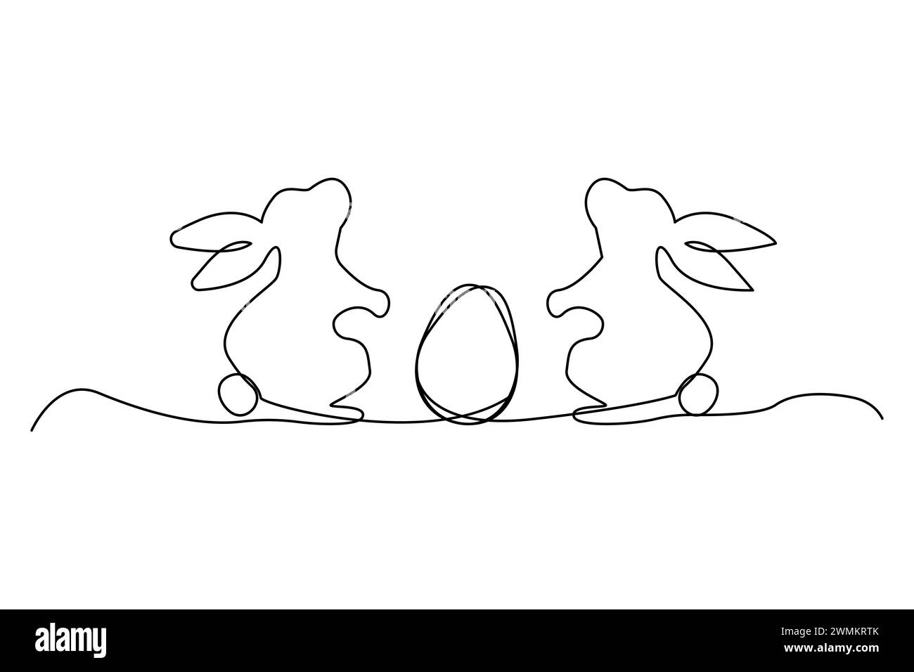 Bunnies with Easter egg. Simple line illustration. Spring celebration ...
