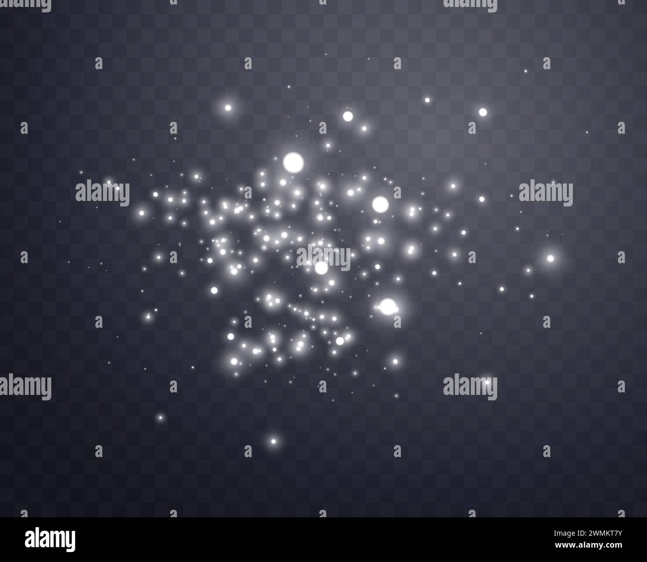 Silver magic sparks and dust stars. Glittering dots, particles ...