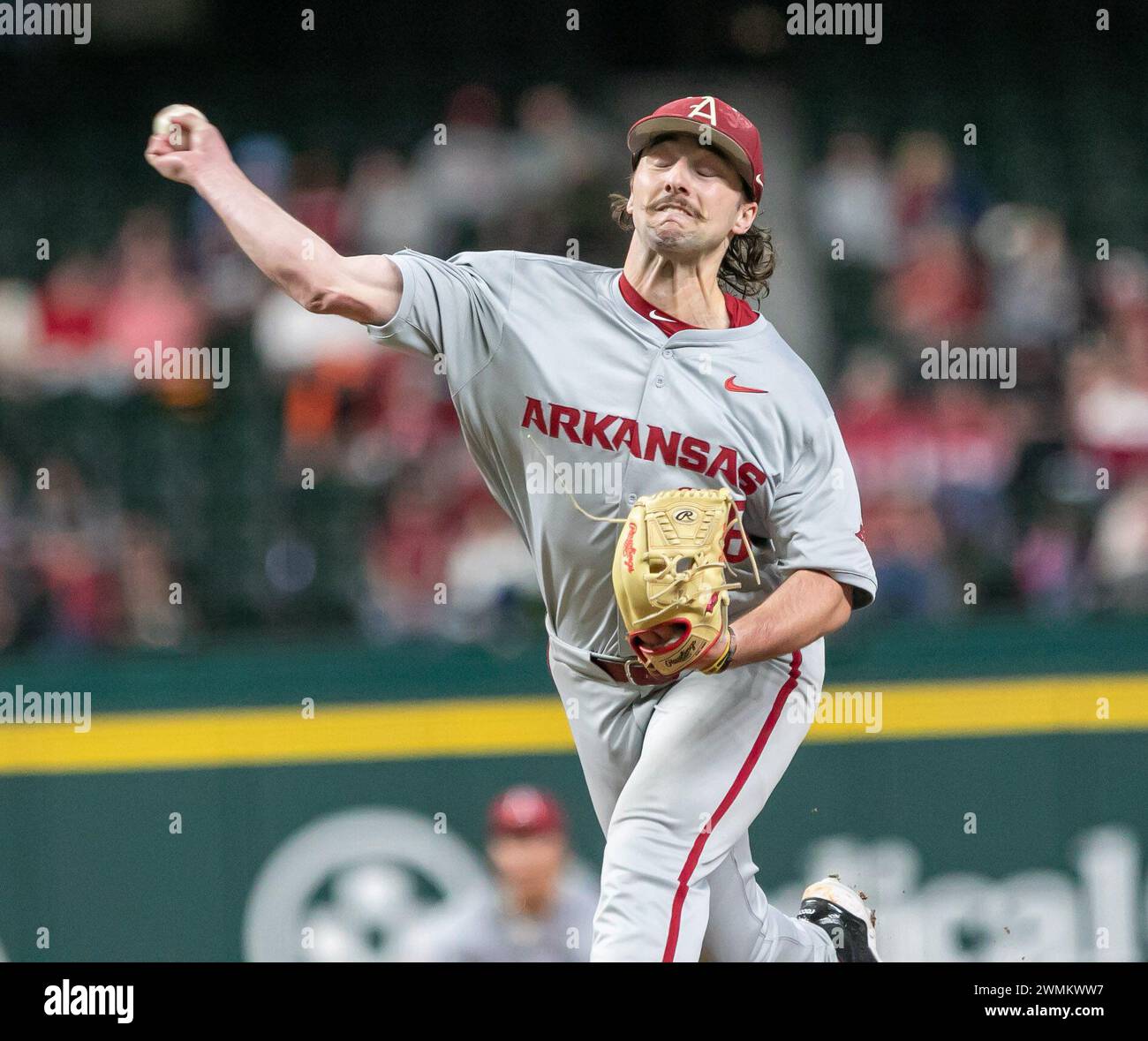 Cypress, Texas, USA. 24th Feb, 2024. Arkansas pitcher KOTY FRANK (28 ...