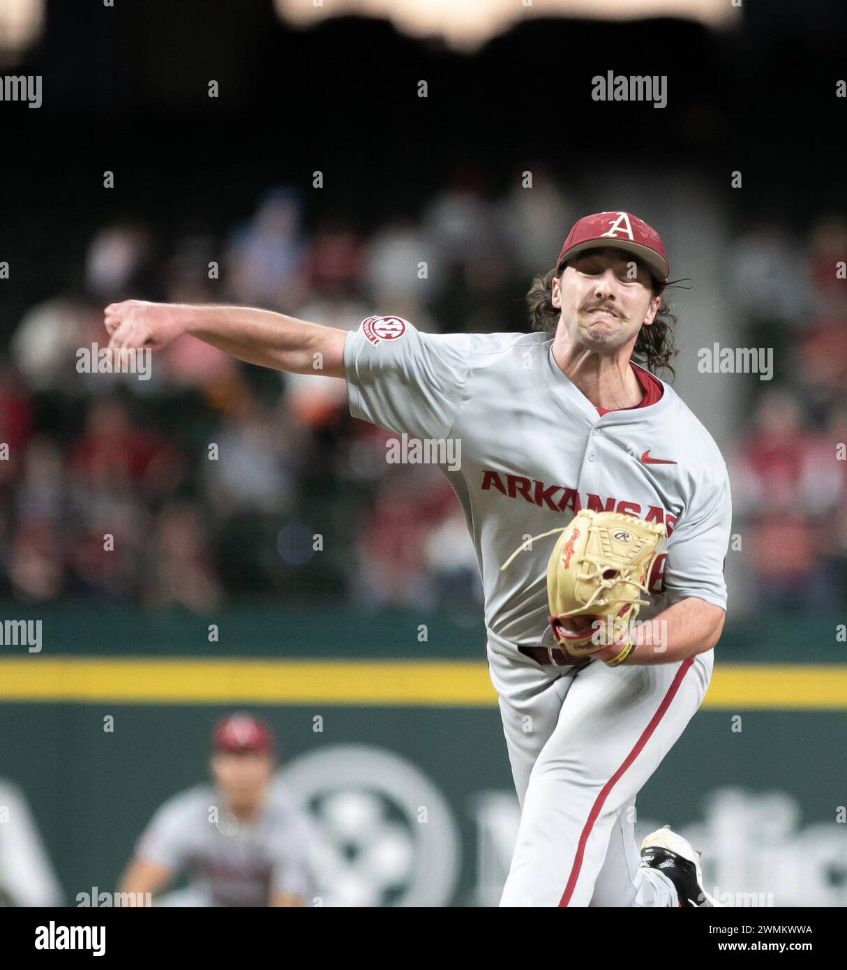 Cypress, Texas, USA. 24th Feb, 2024. Arkansas pitcher KOTY FRANK (28 ...