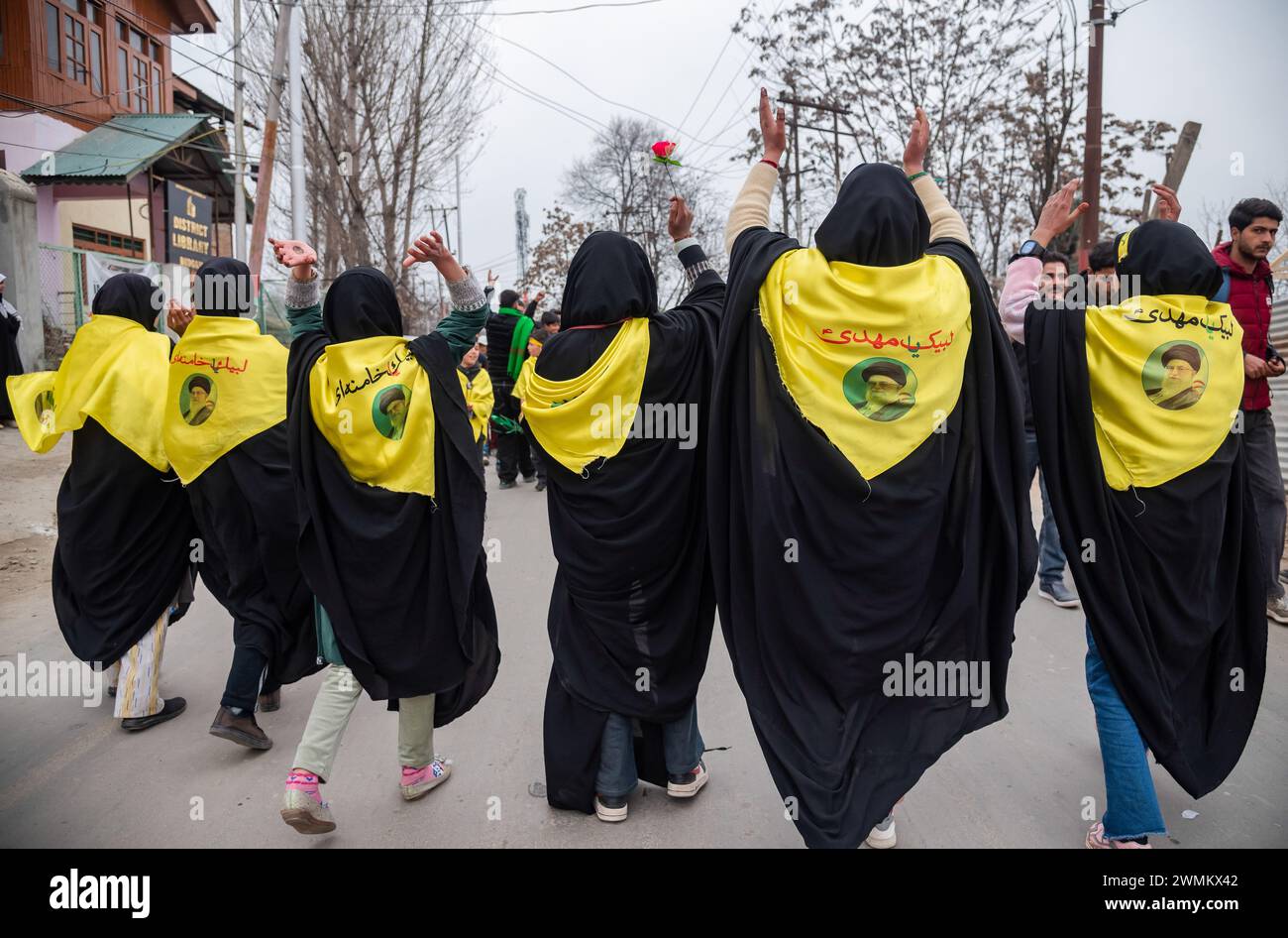 Budgam, India. 26th Feb, 2024. Kashmiri Shia Muslims shouting religious ...