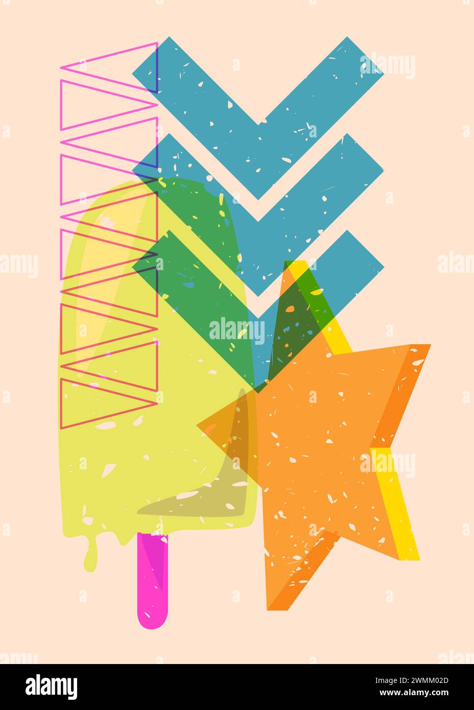 Risograph Ice Cream with geometric shapes. Objects in trendy riso graph ...