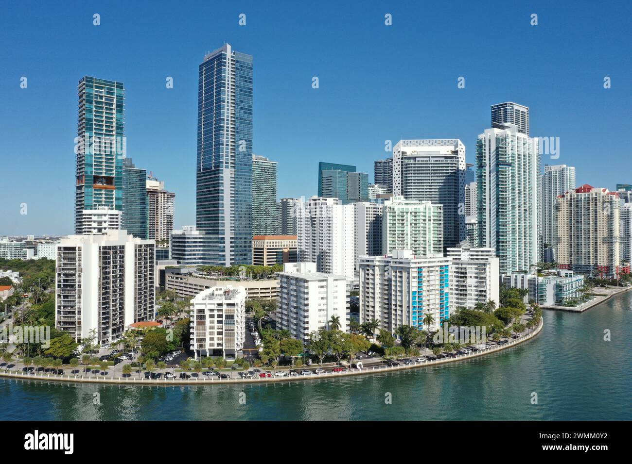 Aerial image of waterfront residential buildings in Brickell ...