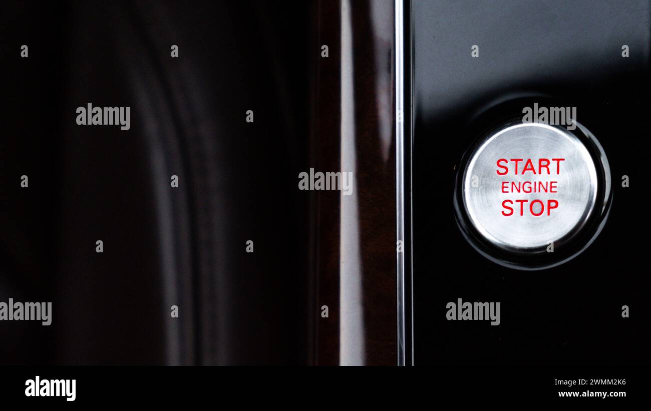 Start engine stop button Interior of modern luxury car. Details of ...