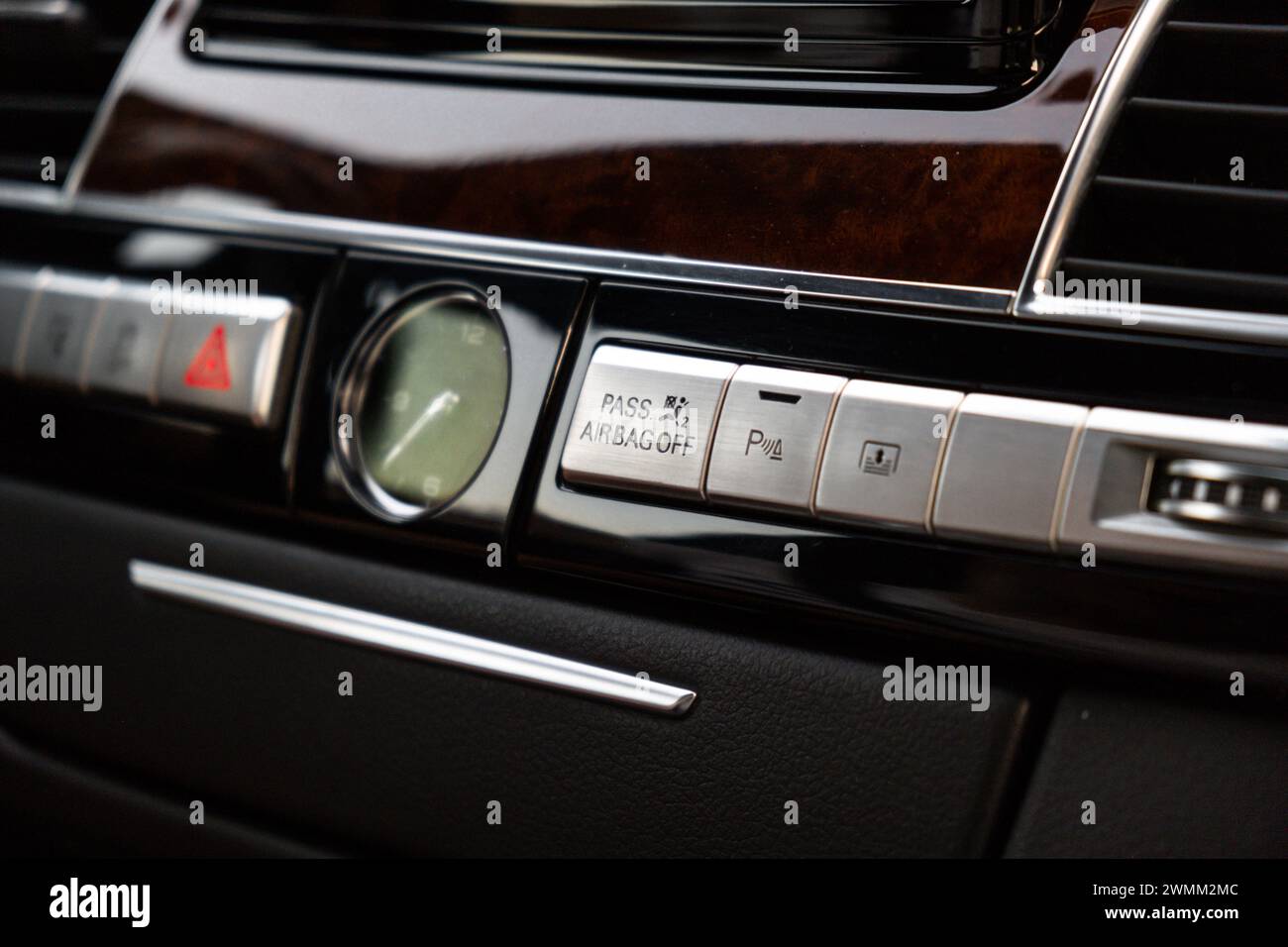 Interior of modern luxury car. Details of automatic transmission gear ...