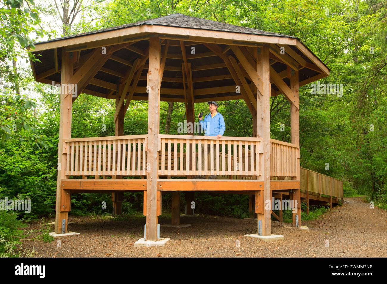 Birdwatching station along Pioneer Path Trail, Kilchis Point Reserve ...
