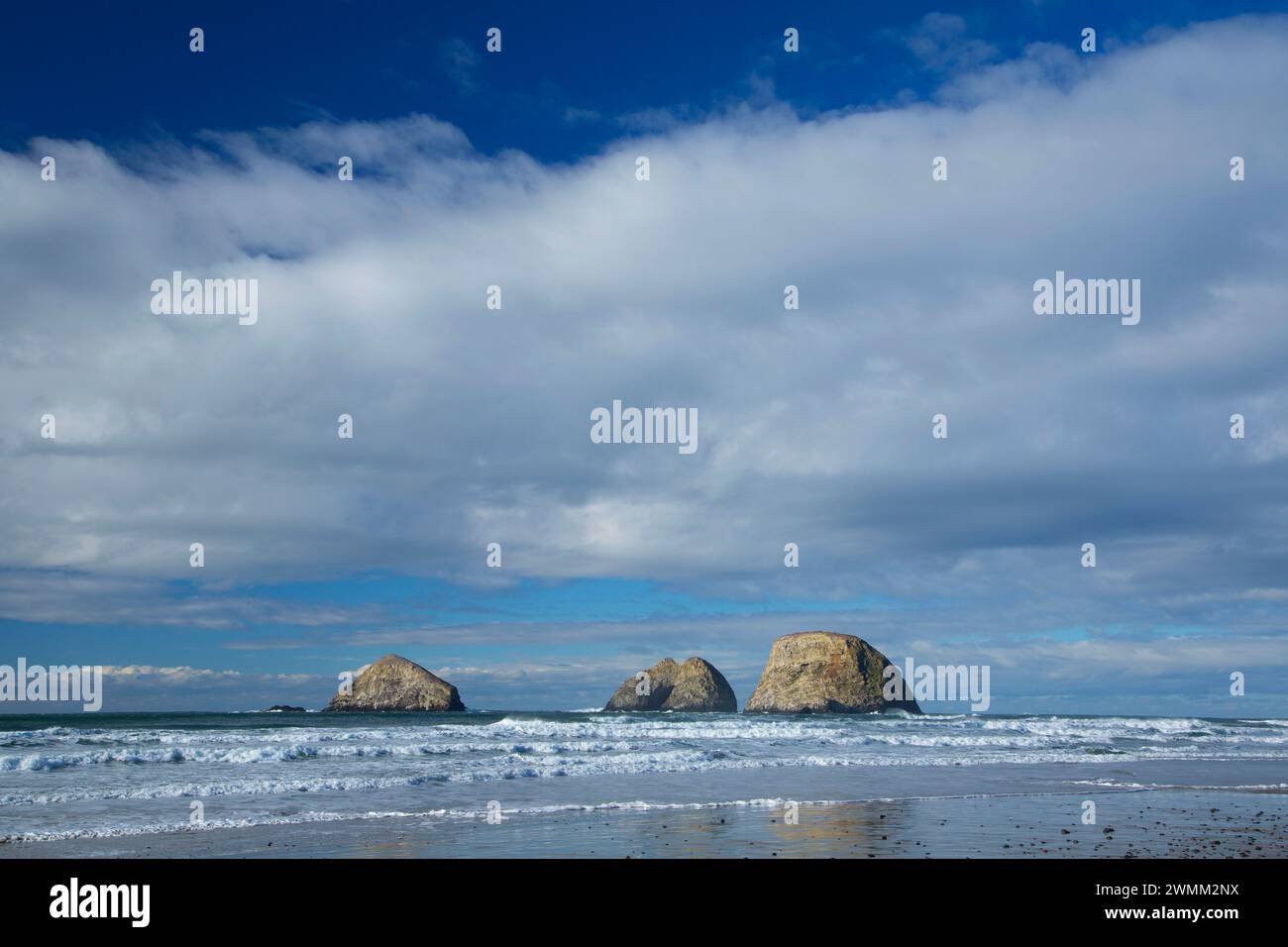 Three Arch Rocks from beach, Oceanside State Park, Oregon Stock Photo ...