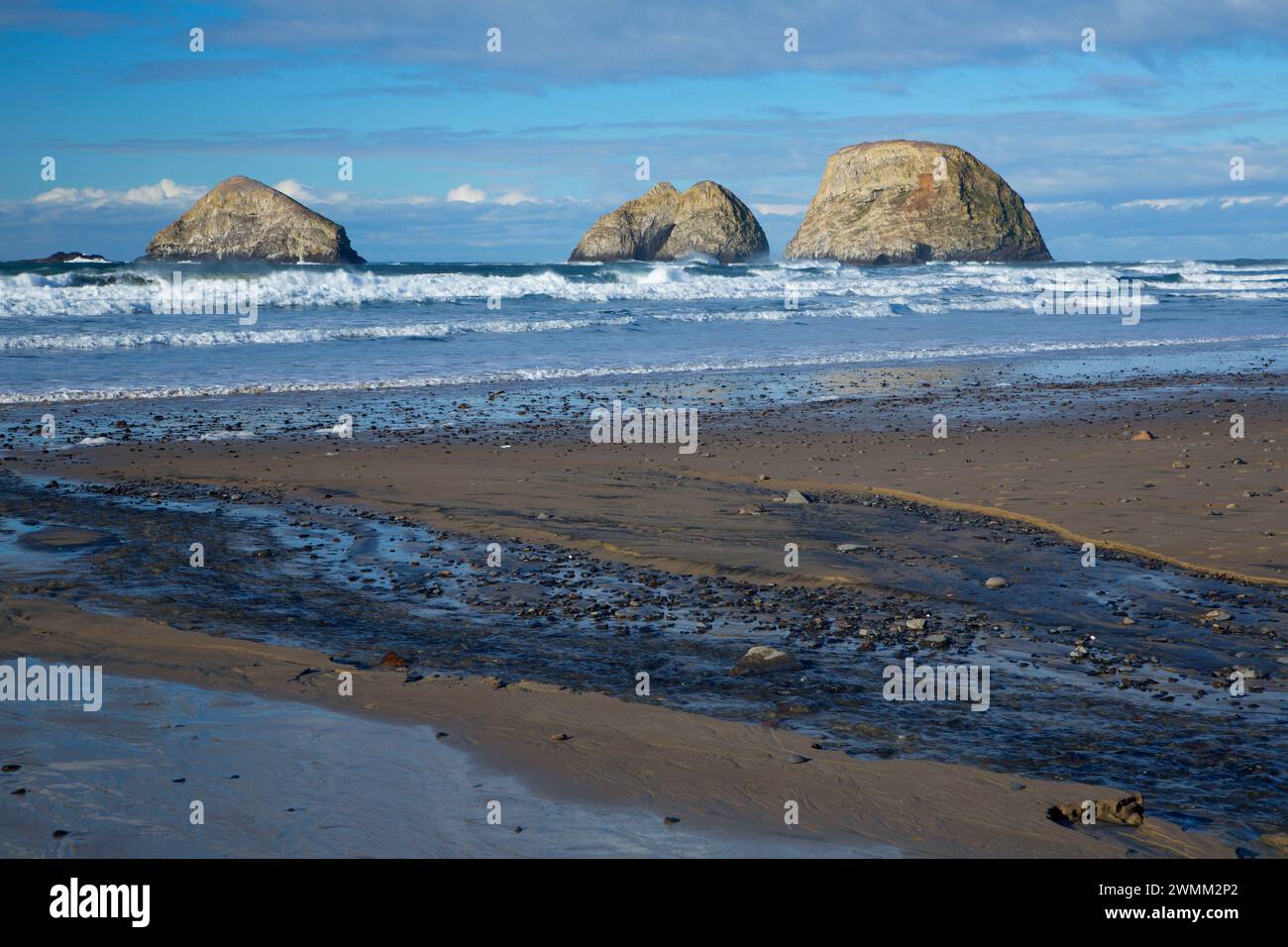 Three Arch Rocks from beach, Oceanside State Park, Oregon Stock Photo ...