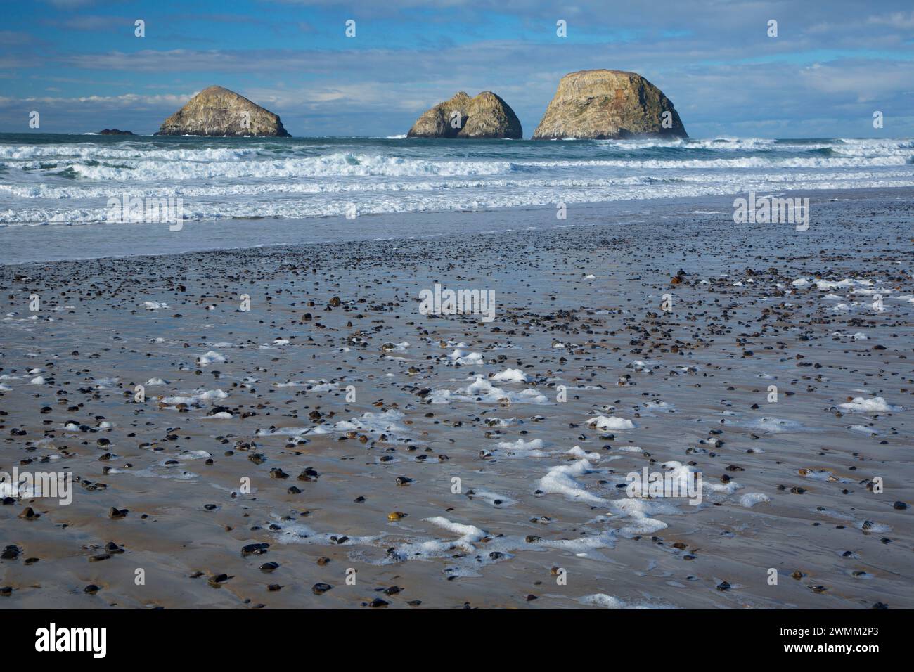 Three Arch Rocks from beach, Oceanside State Park, Oregon Stock Photo ...