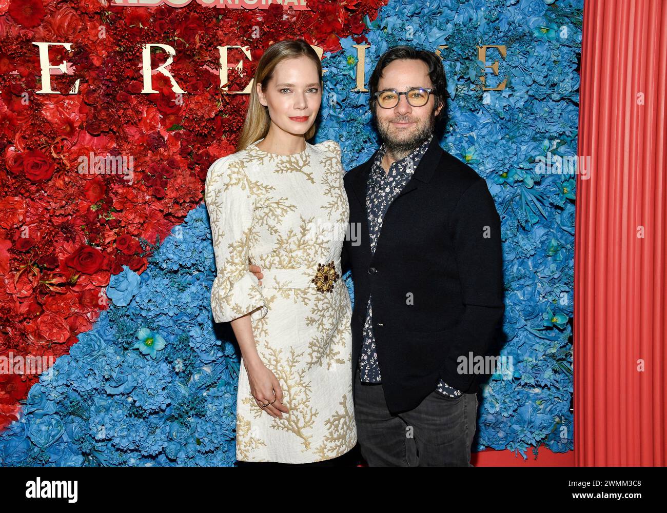 Caitlin Mehner, left, and Danny Strong attend the premiere of HBO's ...