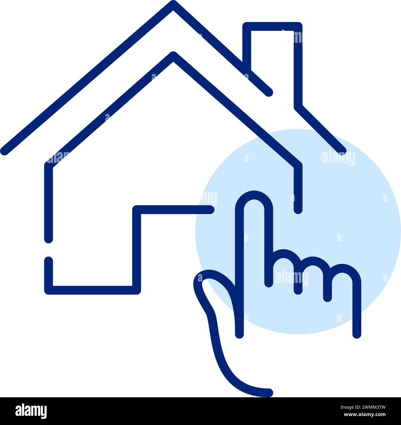 Smart home biometric access. Finger tapping on house icon. Pixel ...