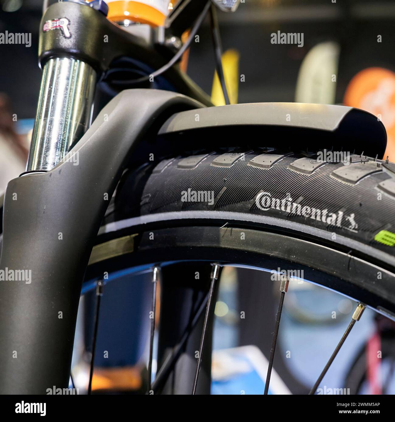 Continental tires from Hannover tire factory on the front wheel of a ...