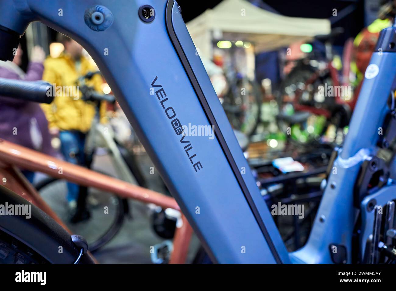 VelodeVille logo on the frame of a premium electric bike from the ...