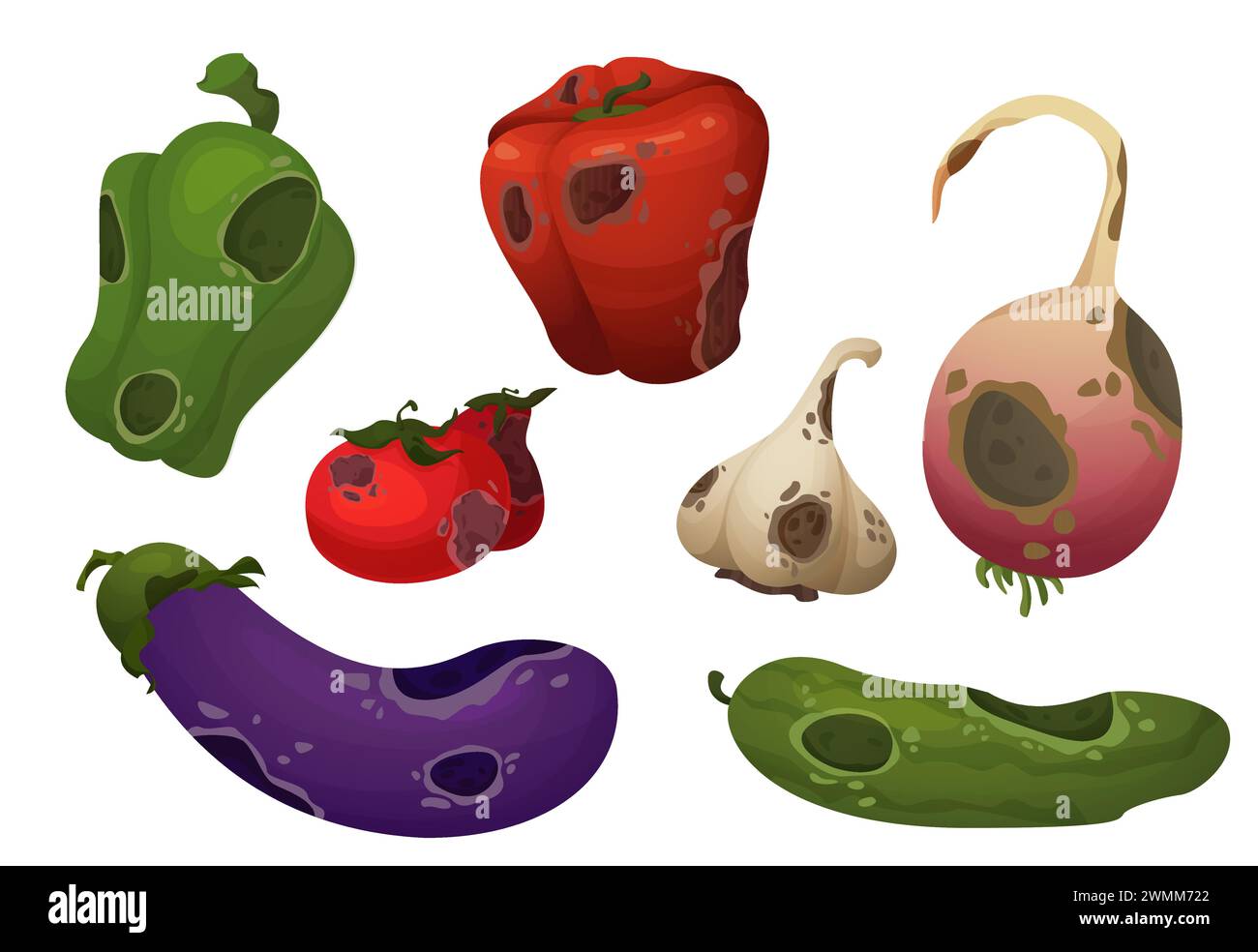 Rotten danger vegetables with rot and mold. Cartoon vector illustration ...
