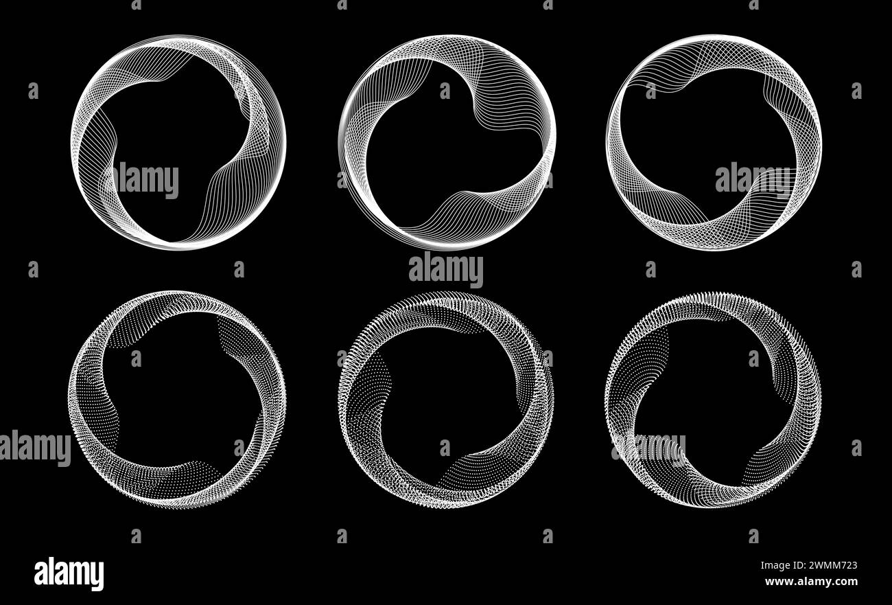 Blend linear and dotted circle frames set. Black and white round border ...