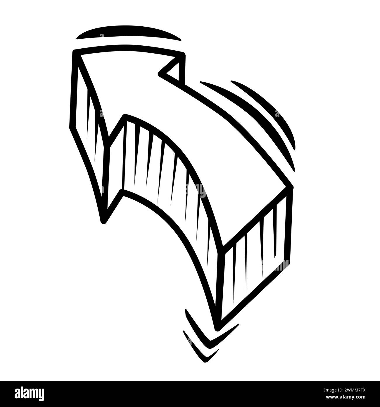 3d Vector abstract business arrow. Hand drawn geometric curved pointer ...