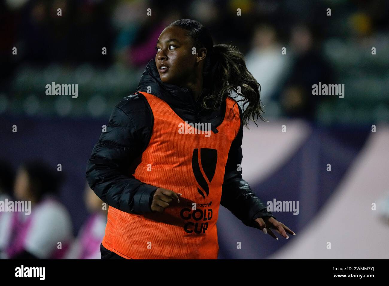 United States forward Jaedyn Shaw warms up during a CONCACAF Gold Cup ...