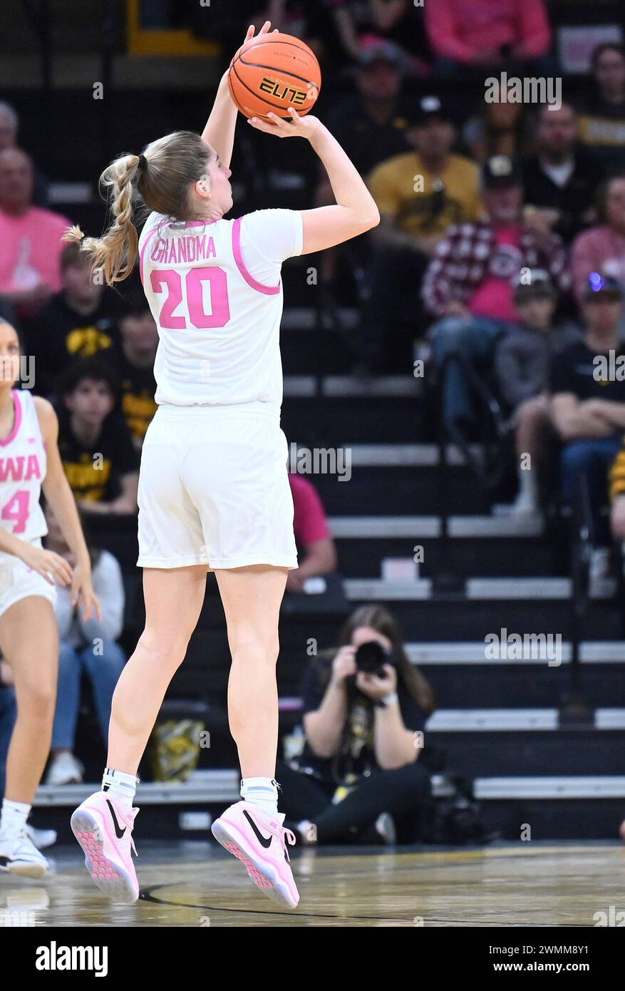 IOWA CITY, IA - FEBRUARY 25: Iowa guard Kate Martin (20) puts ups a ...