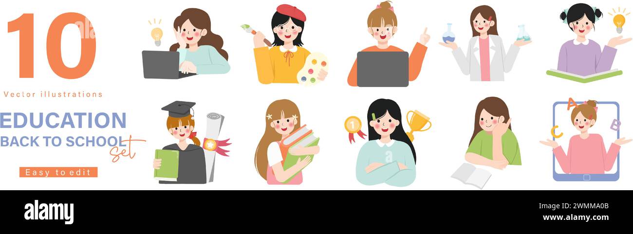 Education concept illustrations. Set of people vector illustrations in various activities of ...