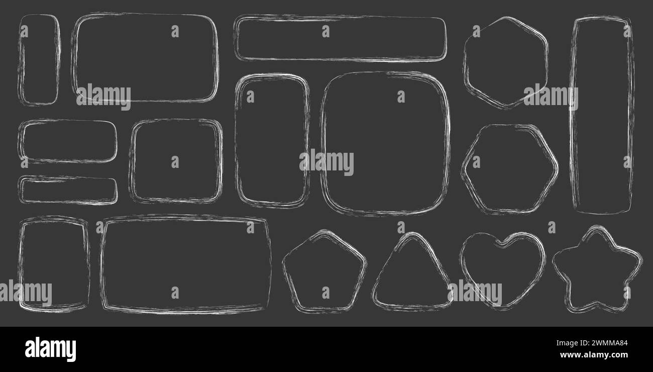 Chalk line frames. Geometric borders with sketch texture. Square and ...