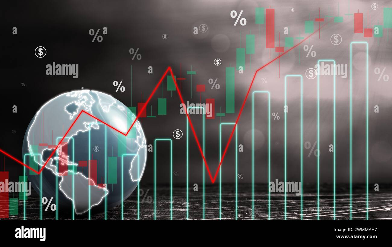 Earth with the symbol of rising inflation rate graph arrow. Inflation ...